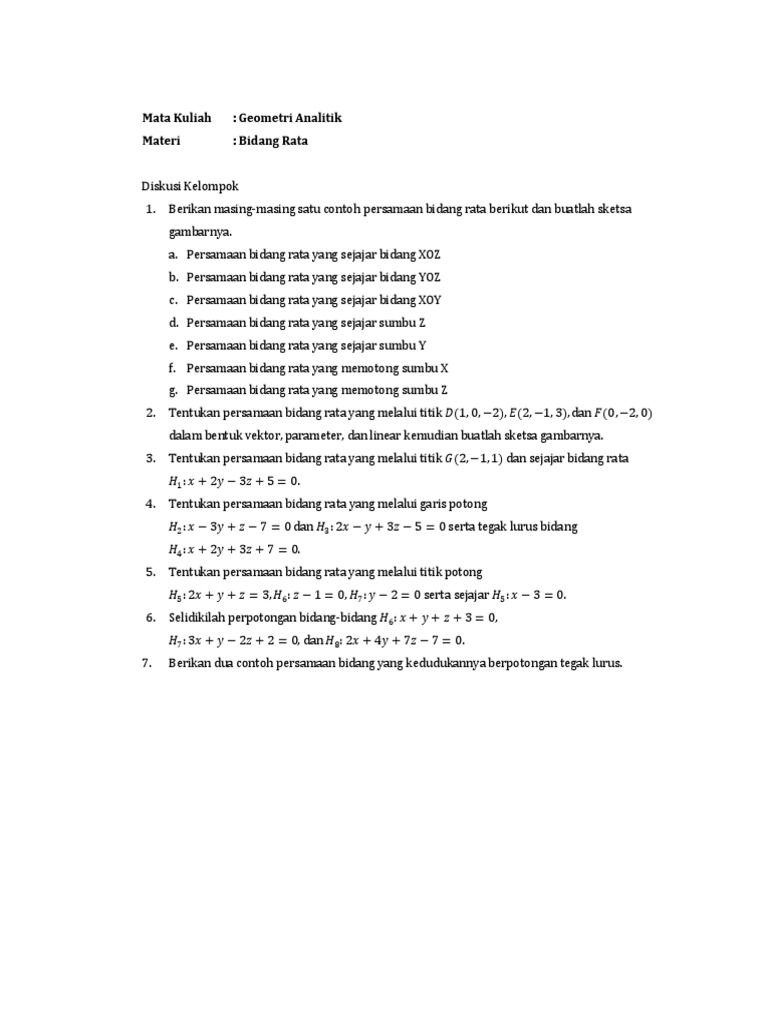 Geometri Analitik (2) Bidang Rata PDF | PDF