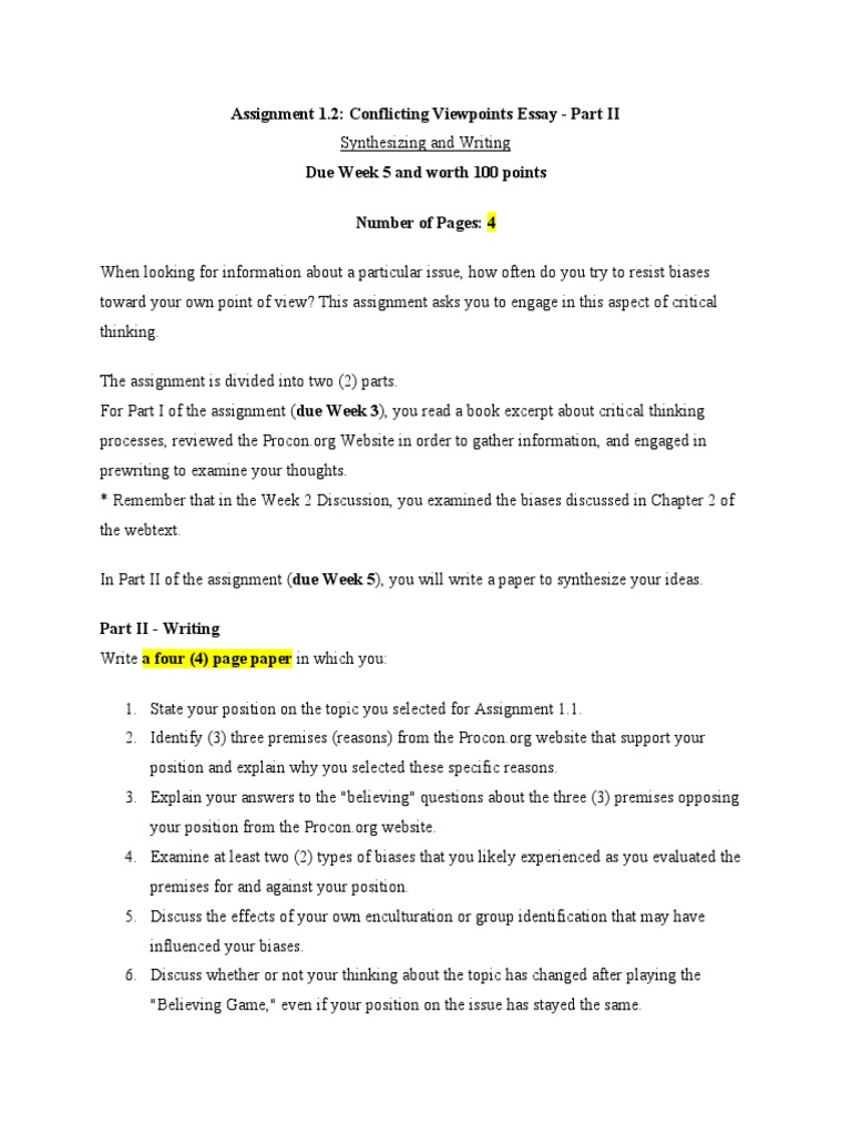 Assignment 2 - Conflicting Viewpoint Part 2 | PDF | Critical Thinking ...