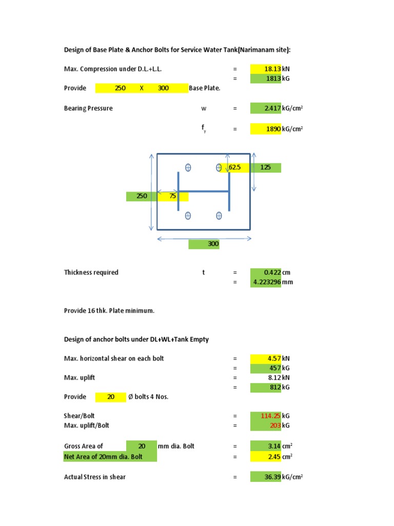 Design of Base Plate & Anchor Bolts For Service Water Tank (Narimanam ...