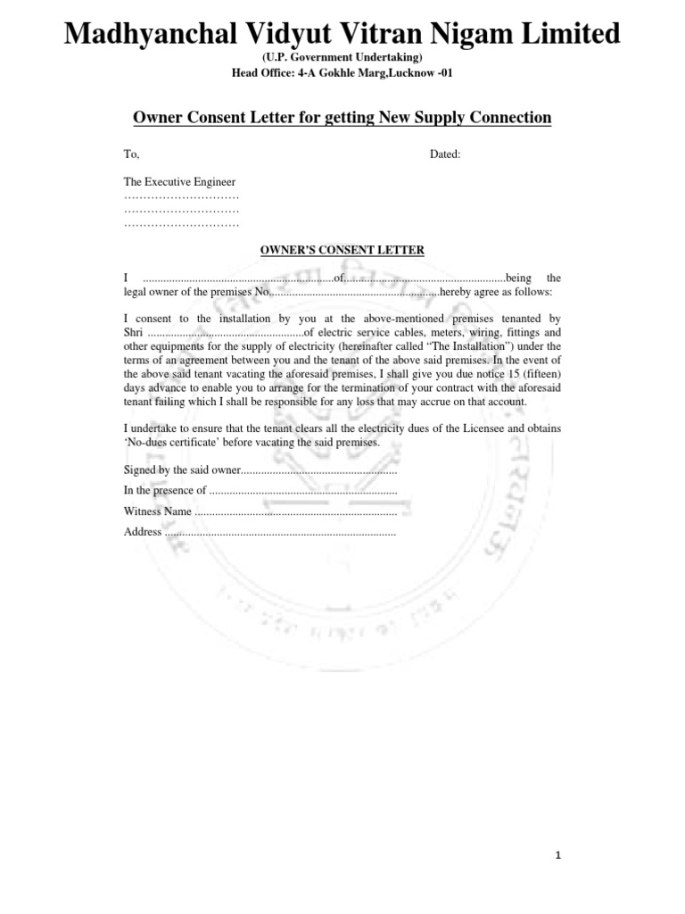Owner Consent for Electricity Connection | PDF