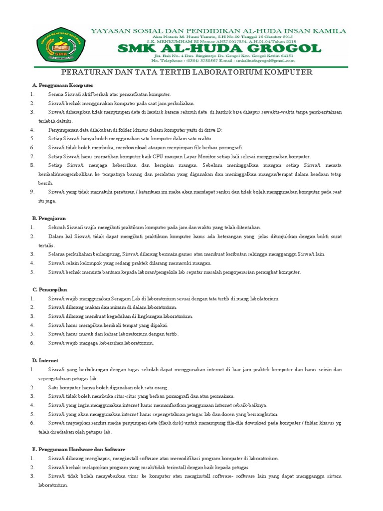 Peraturan Dan Tata Tertib Laboratorium Komputer | PDF