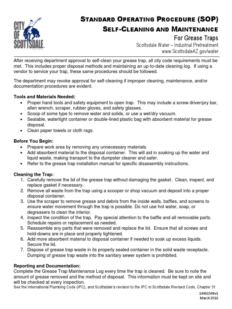 Sop Grease Trap PDF | PDF | Waste | Environmental Issues