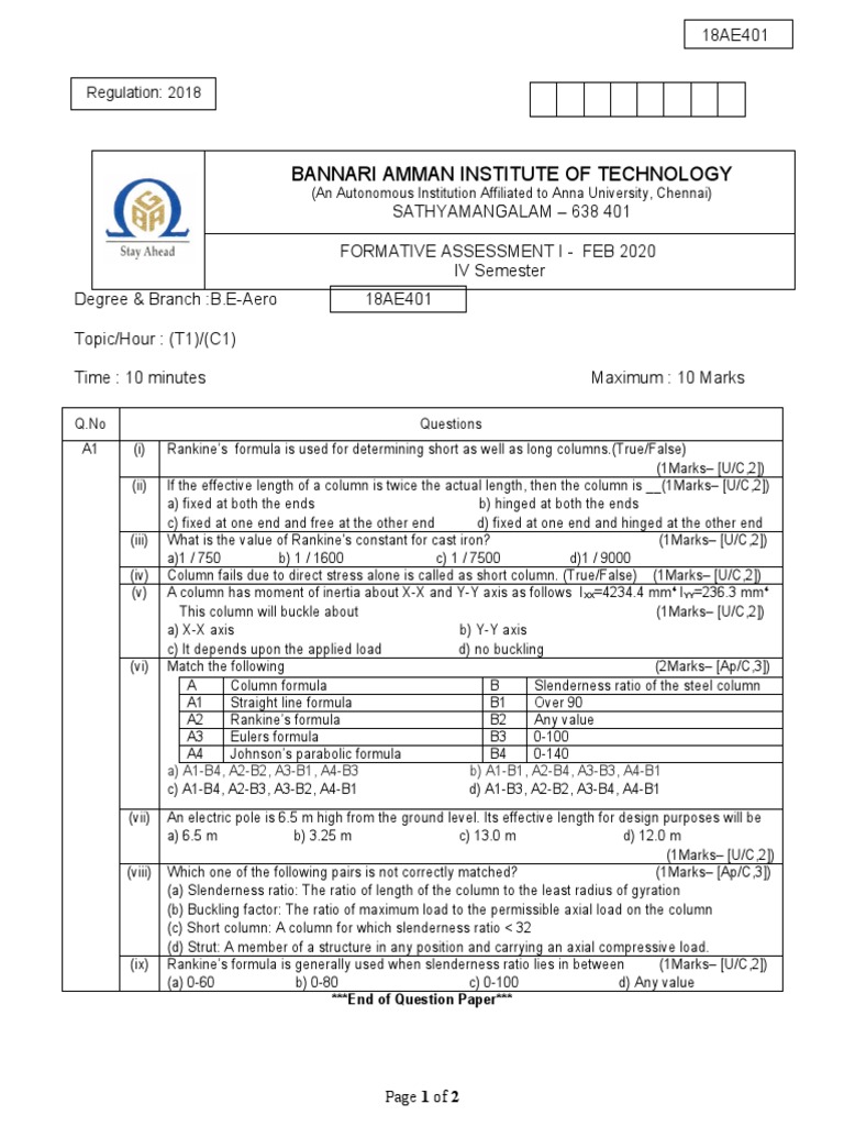 Formative Assessment Template | PDF | Buckling | Mechanics