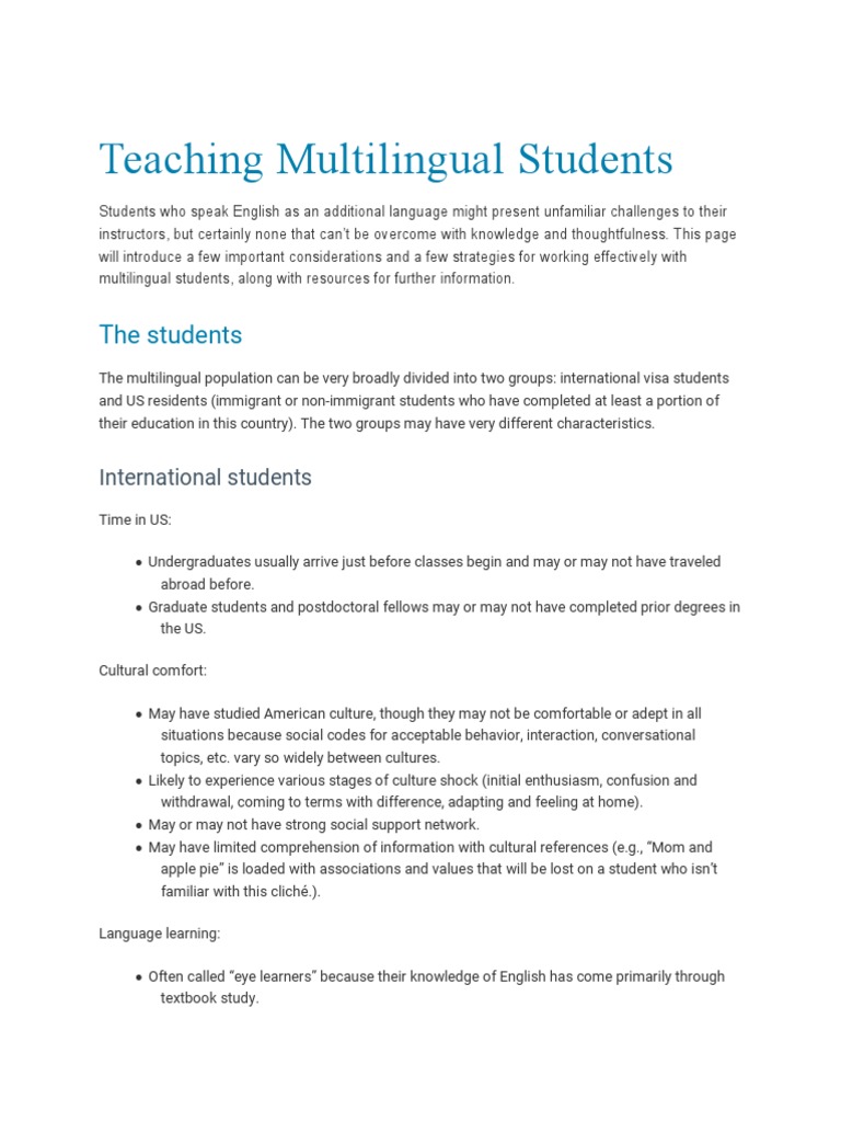 Teaching Multilingual Students | PDF | Multilingualism | Reading ...