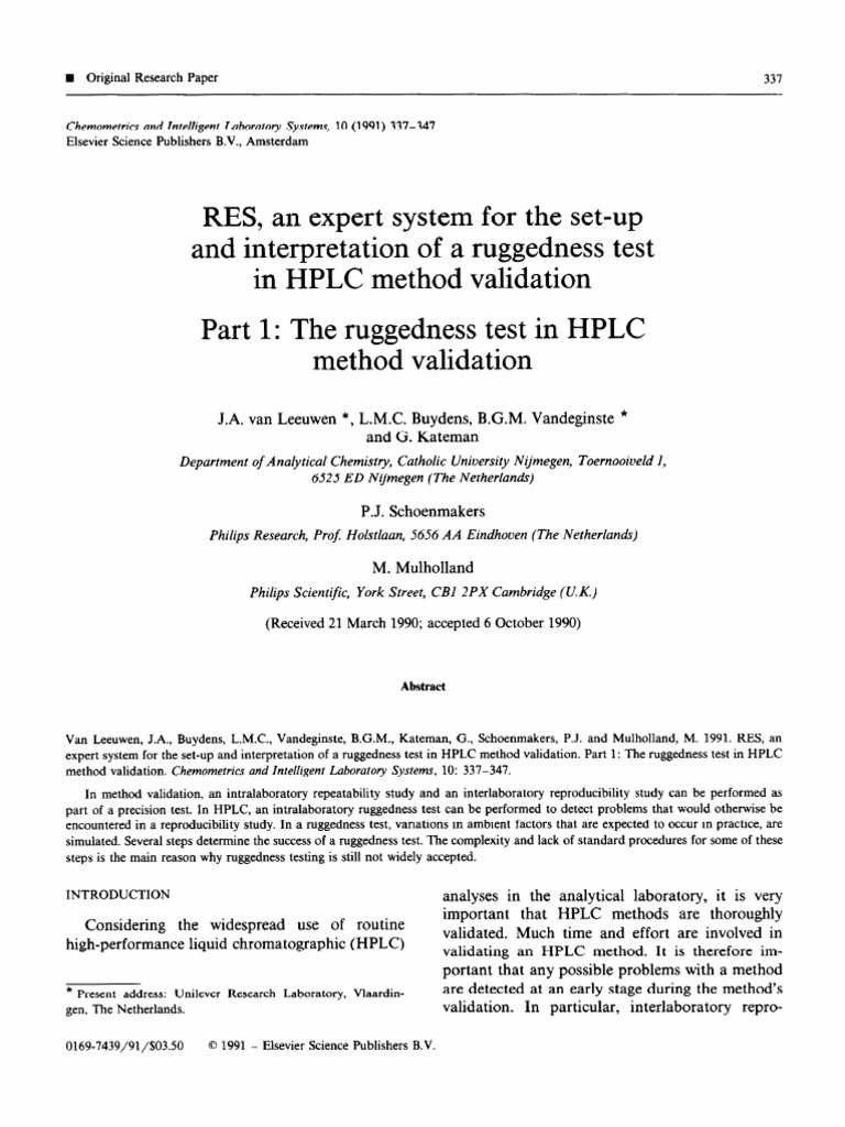 Part 1 The Ruggedness Test in HPLC | PDF | Experiment | High ...
