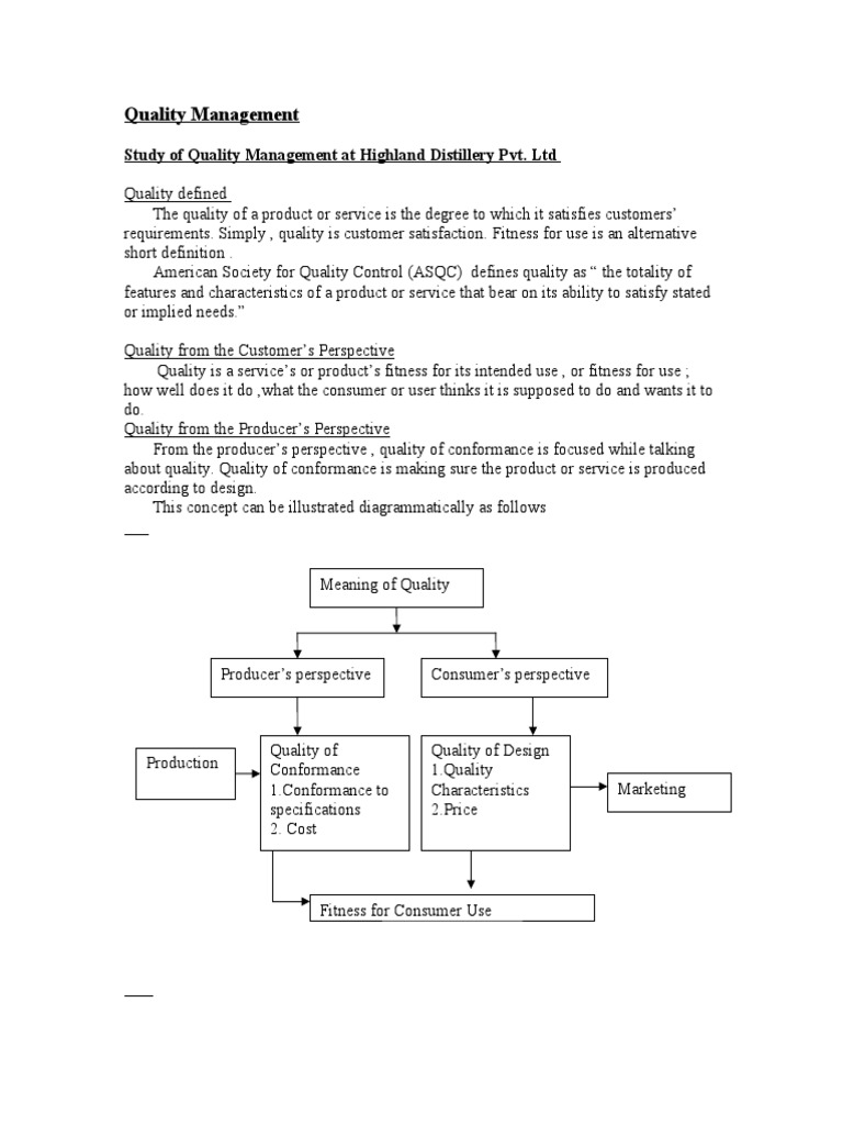 Quality Management: Study of Quality Management at Highland Distillery ...