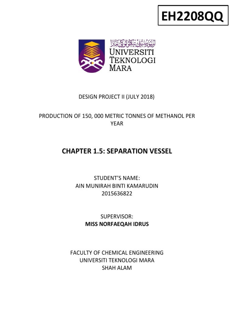 Methanol Separator Design Project Overview | PDF | Stainless Steel | Steel