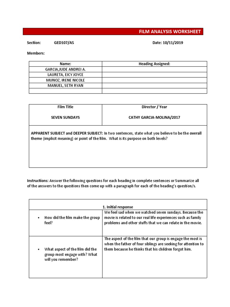 Film Analysis Worksheet | PDF | Good And Evil | Truth
