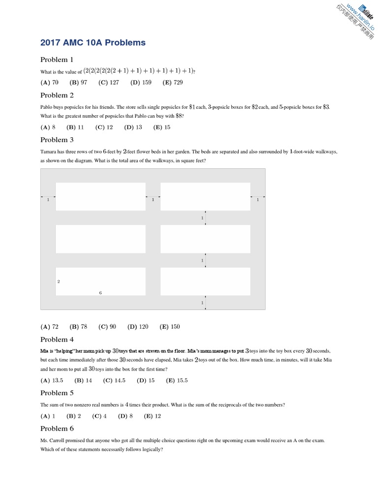 2017 AMC 10A Problems: Problem 1 | PDF | Triangle | Geometry