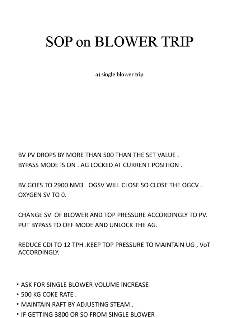 SOP for Blower Trip Procedures | PDF | Valve | Energy Technology
