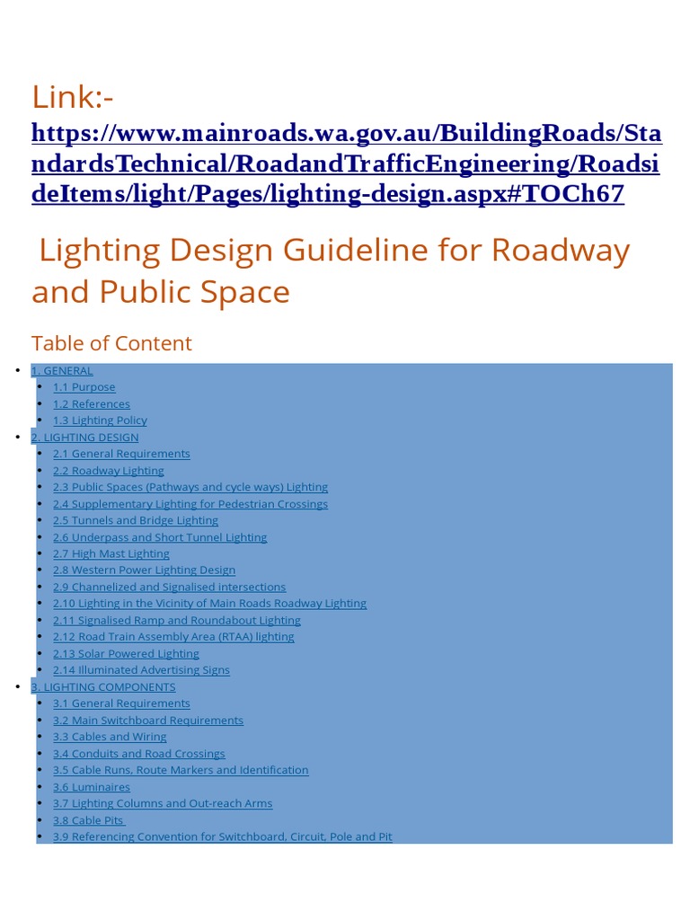 Lighting Design Guideline For Roadway and Public Space | PDF ...