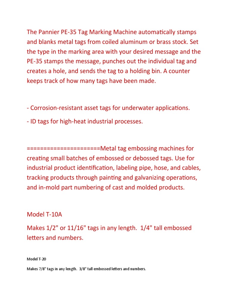 Automatic Metal Tag Marking Solutions | PDF | Home & Garden