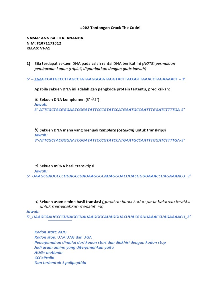 ANNISA FITRI ANANDA (F1071171012) 002 - Tantangan - Crack - The - Code | PDF