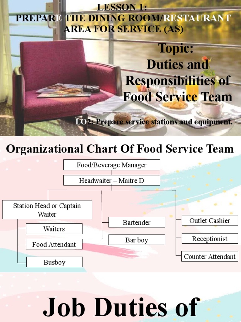 Food Service Team Duties Overview | PDF | Waiting Staff | Food And Drink