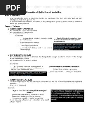 Operational Definitions Of Dependent And Independent Variables PPT