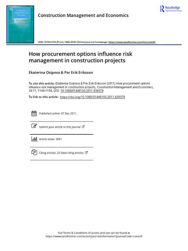 How Procurement Options Influence Risk Management in Construction ...