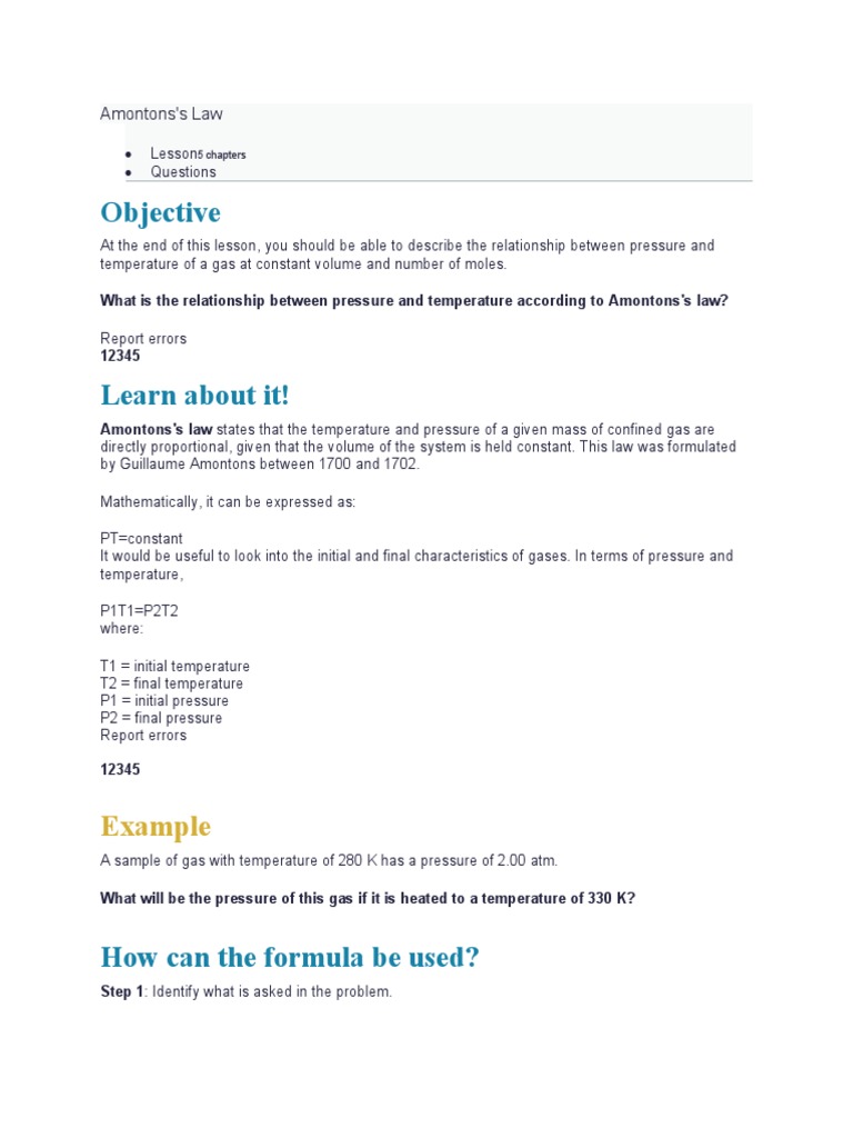 Amontons Law | PDF | Gases | Temperature