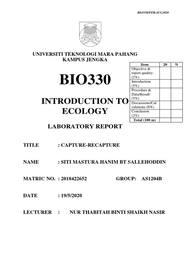Lab Report Bio 330 | PDF | Probability And Statistics | Scientific Method