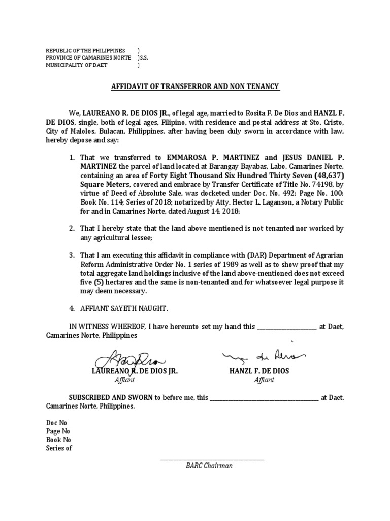Transferee Transferror NEW | PDF | Affidavit | Notary Public