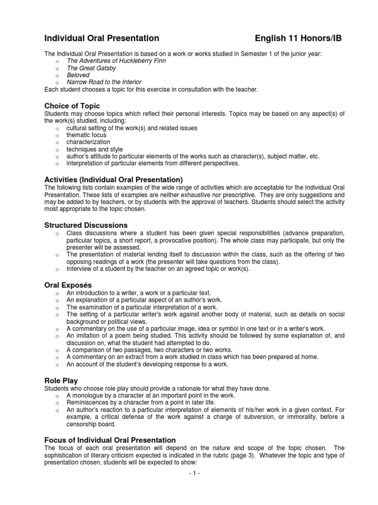 Individual Oral Presentation - Edited | PDF | Mark Twain | Poetry