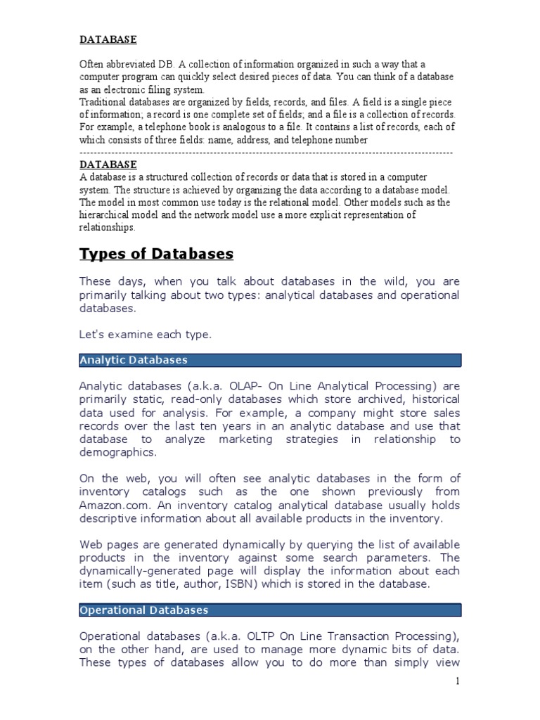 Types of Databases | PDF | Databases | Science And Technology