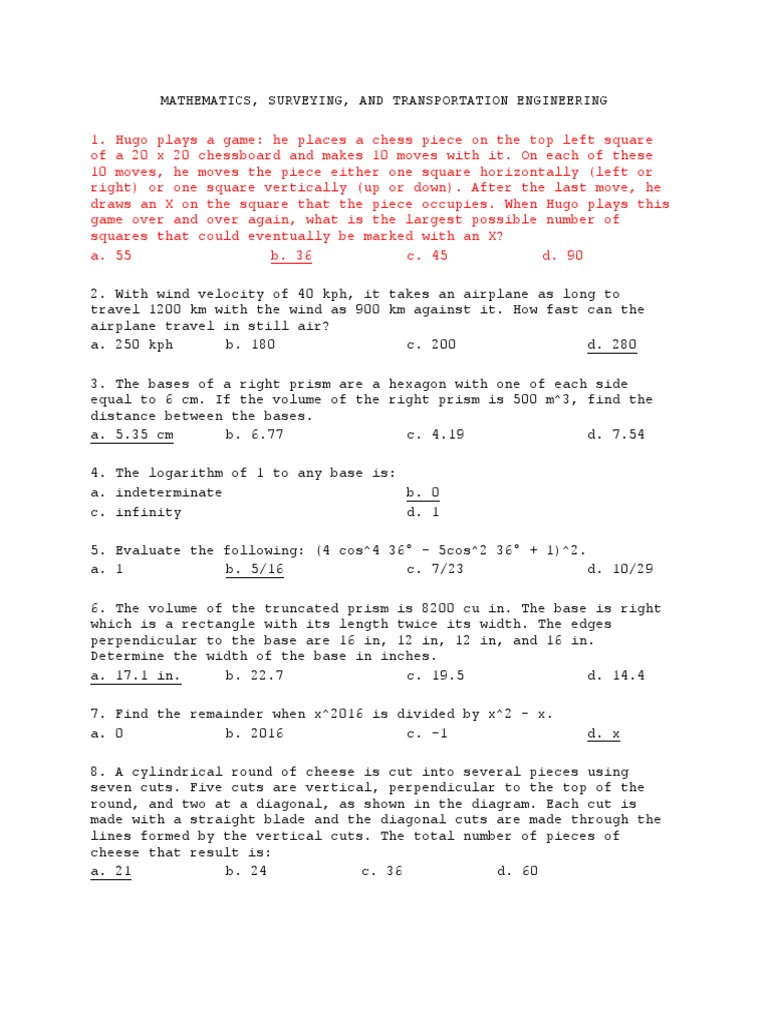 MATH-Sample Problems With Answers PDF | PDF | Sphere | Triangle