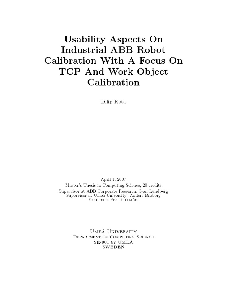 Usability Aspects On Industrial ABB Robot Calibration With A Focus On ...