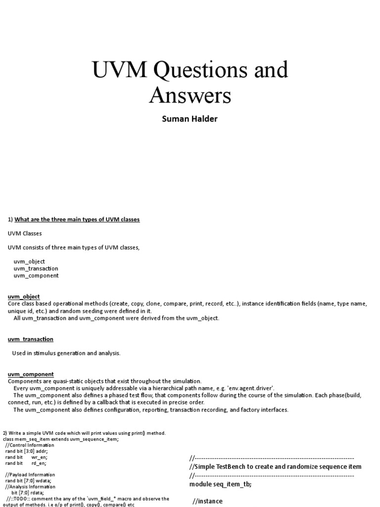 Uvm Questions And Answers Suman Halder Pdf Method Computer Programming Class Computer