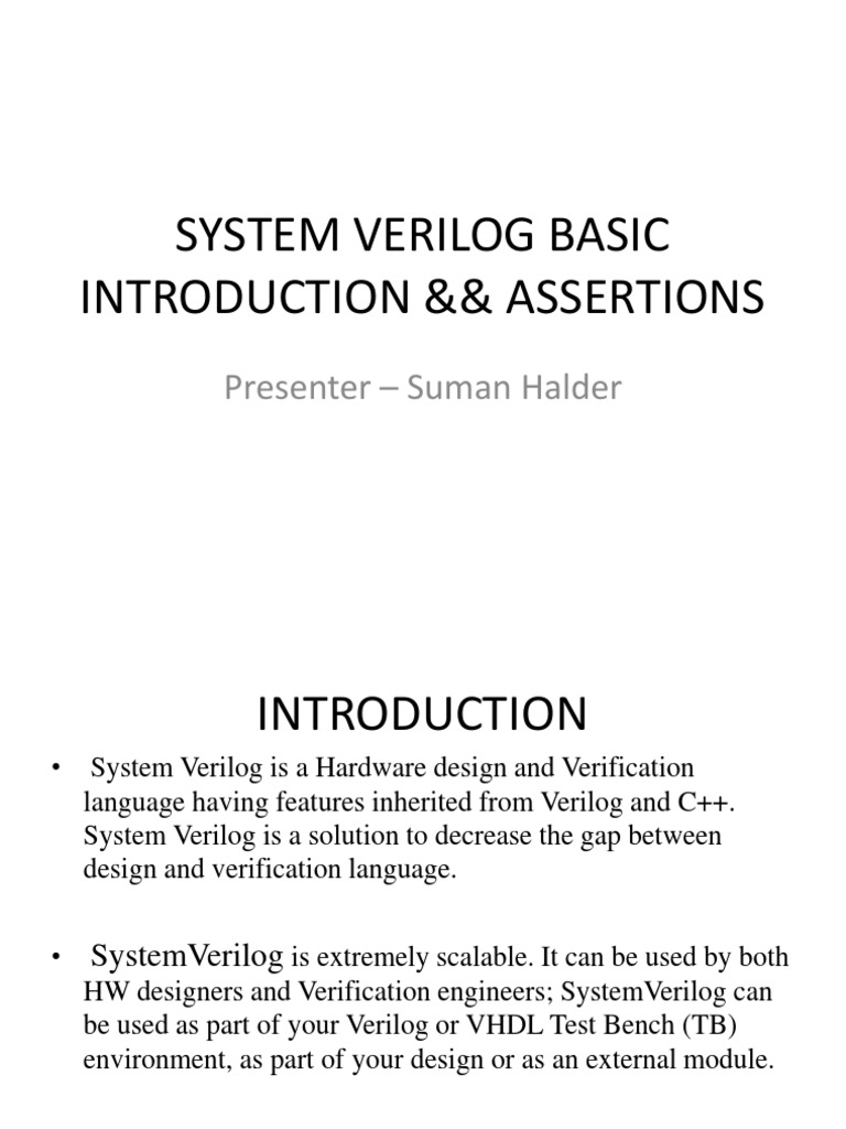 System Verilog Basic Introduction Andand Assertions Presenter Suman Halder Pdf Formal