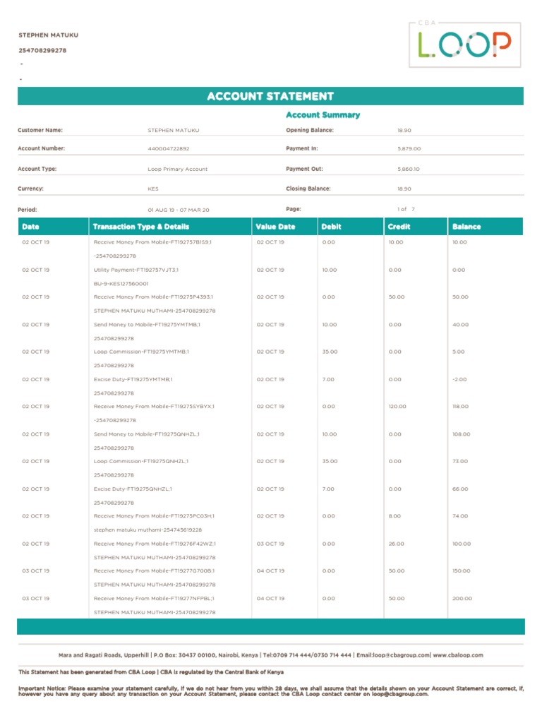 2 CBA Loop Bank Statement PDF | PDF | Financial Transaction | Debits ...