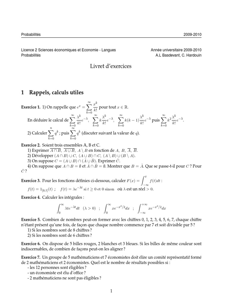 TD PDF | PDF | Variable aléatoire à densité | Variance (mathématiques)