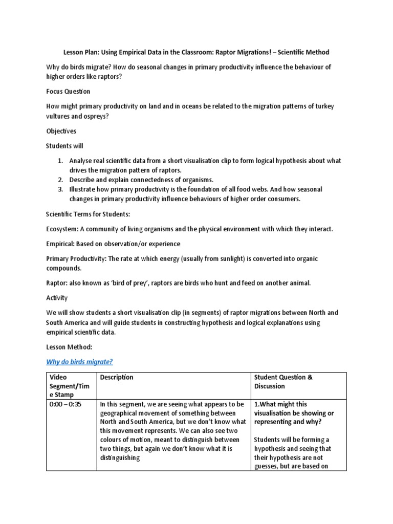 Lesson Plan: Using Empirical Data in The Classroom: Raptor Migrations ...
