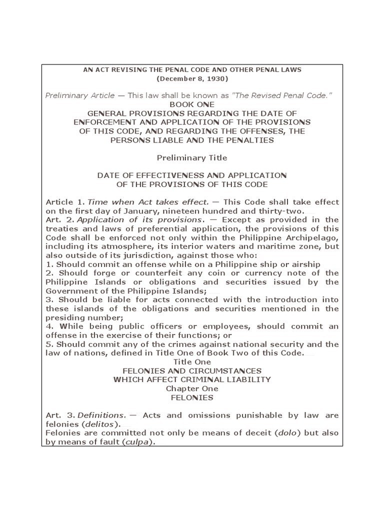 Revised Penal Code Overview | PDF | Felony | Ex Post Facto Law