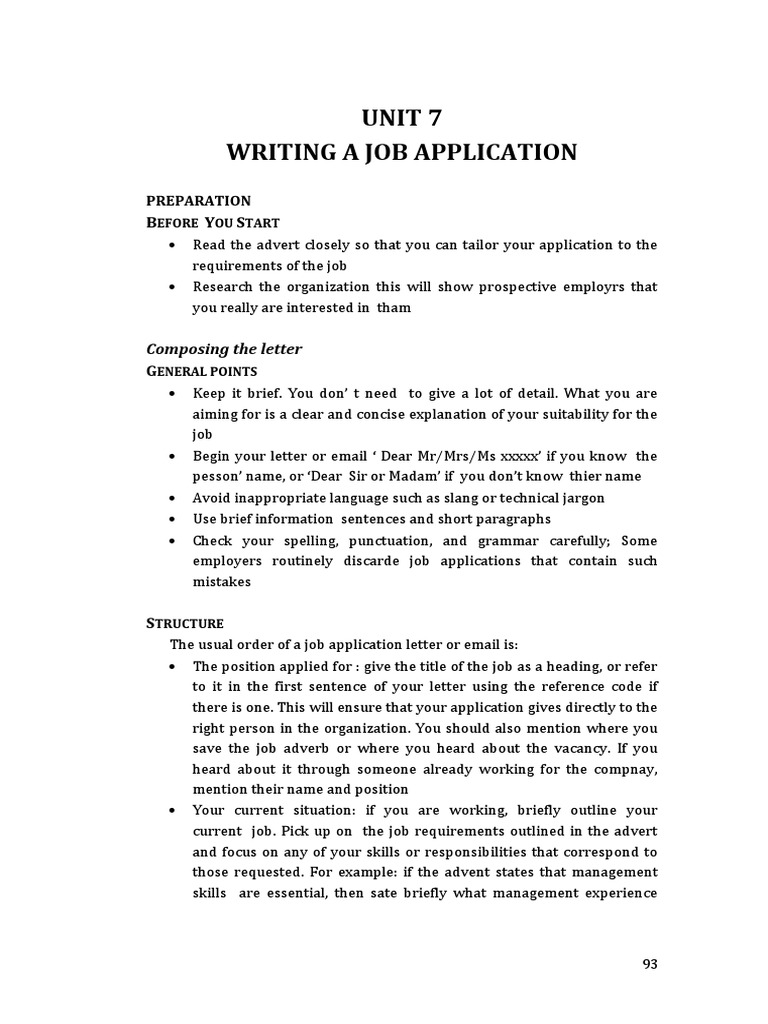 Unit 7 Writing A Job Application: Preparation | PDF | Job Interview ...