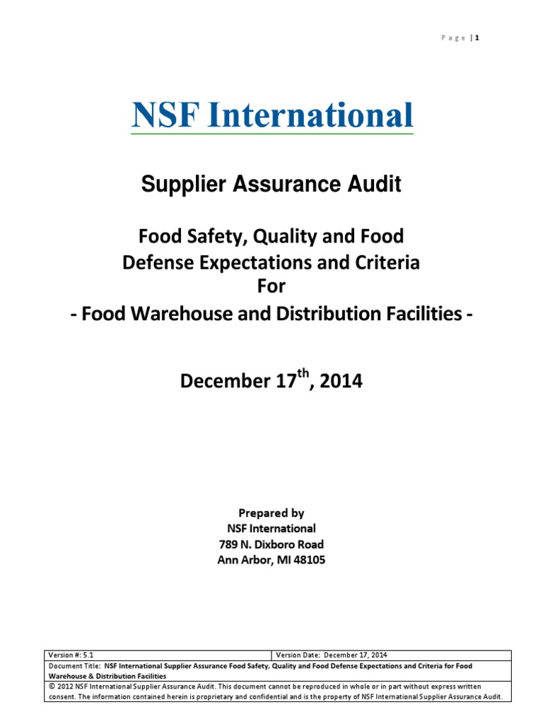 NSF Supplier Assurance Warehouse-Distribution Manual PDF | PDF | Hazard ...