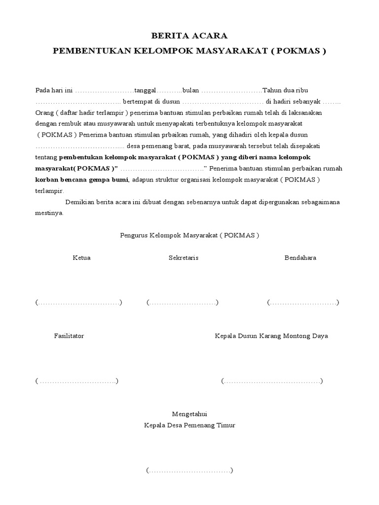 Berita Acara Pembentukan POKMAS | PDF | Olahraga & Rekreasi