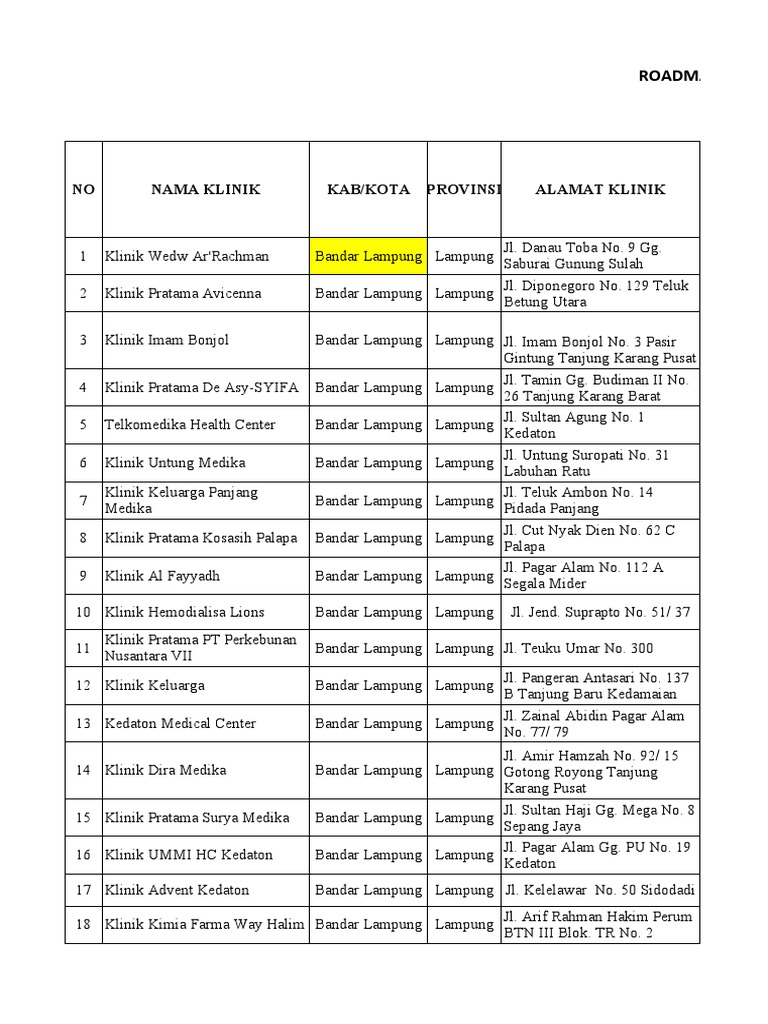 Prov Lampung Roadmap Akreditasi Klinik Pratama Pdf