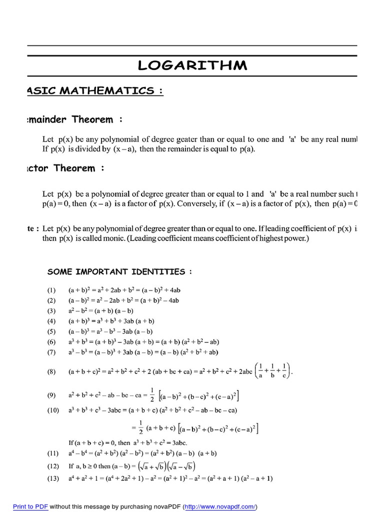 Chapter01 Logarithm Pdf Pdf