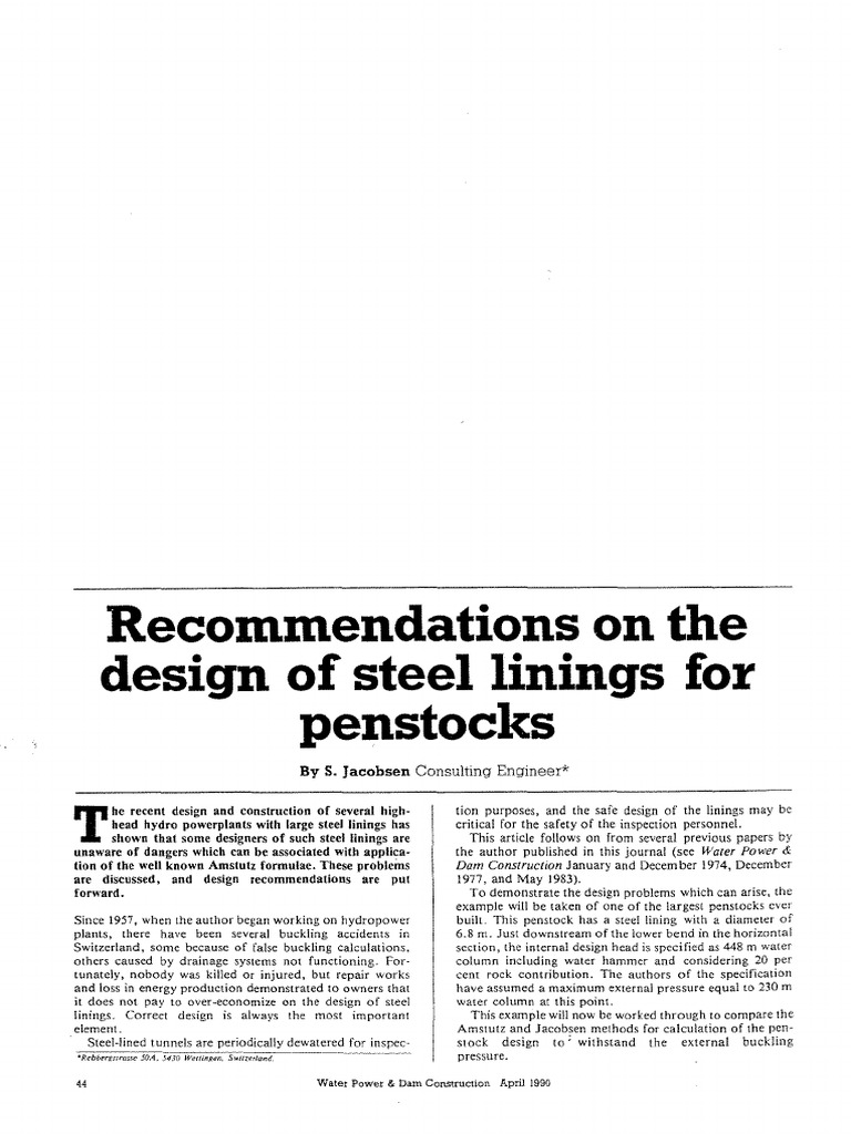 Steel Lining Design for Penstocks | PDF | Buckling | Strength Of Materials
