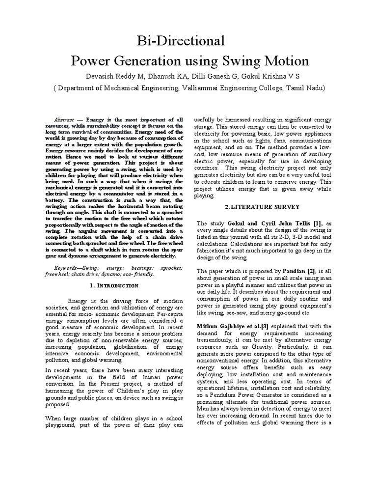 Swing Motion Power Generation System | PDF | Gear | Force