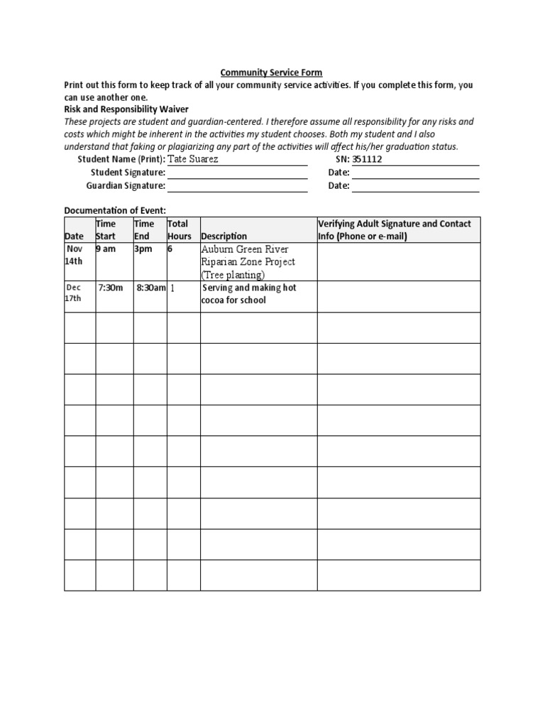 Community Service Form | PDF