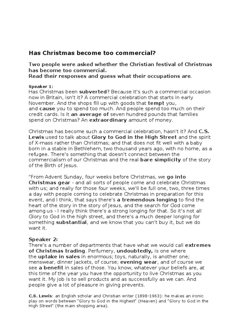 Is Christmas Too Commercialized? | PDF | Christmas | Stress (Linguistics)