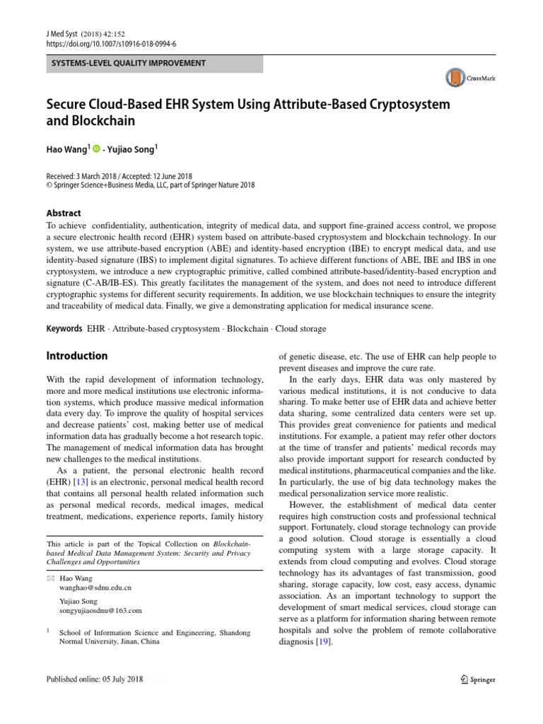 P84-Secure Cloud-Based EHR System Using Attribute-Based Cryptosystem | PDF | Cryptography ...