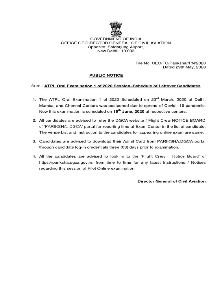 ATPL Oral Exam Schedule 2020 Update | PDF
