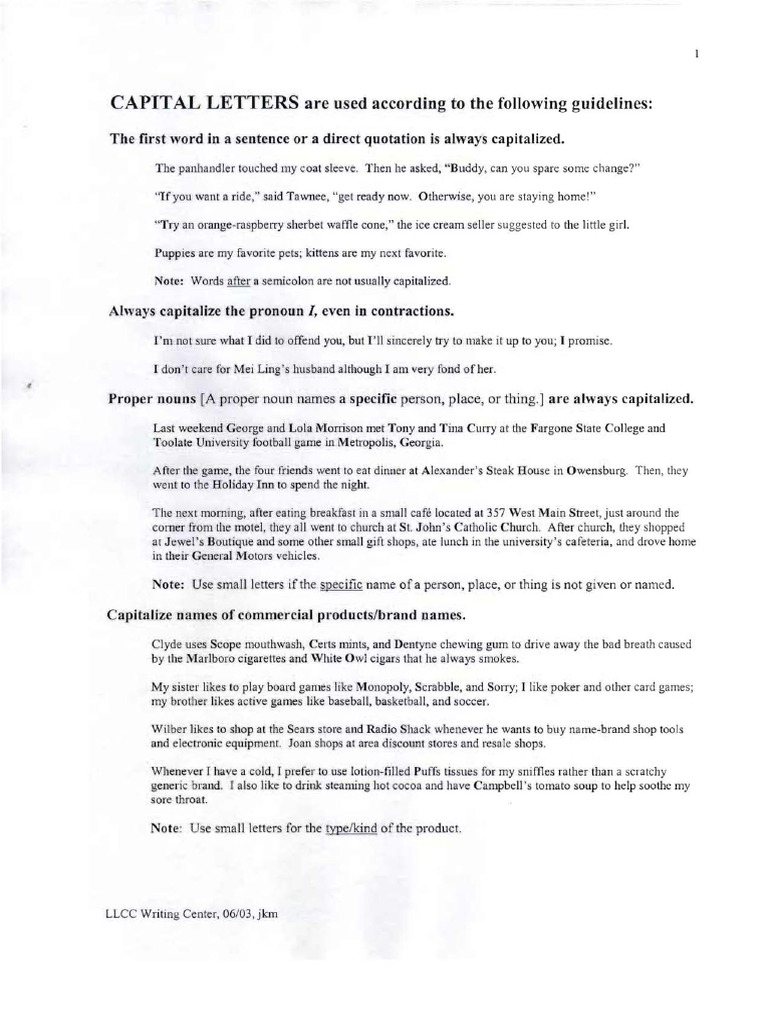 Capital Letters: Are Used According To The Following Guidelines | PDF ...