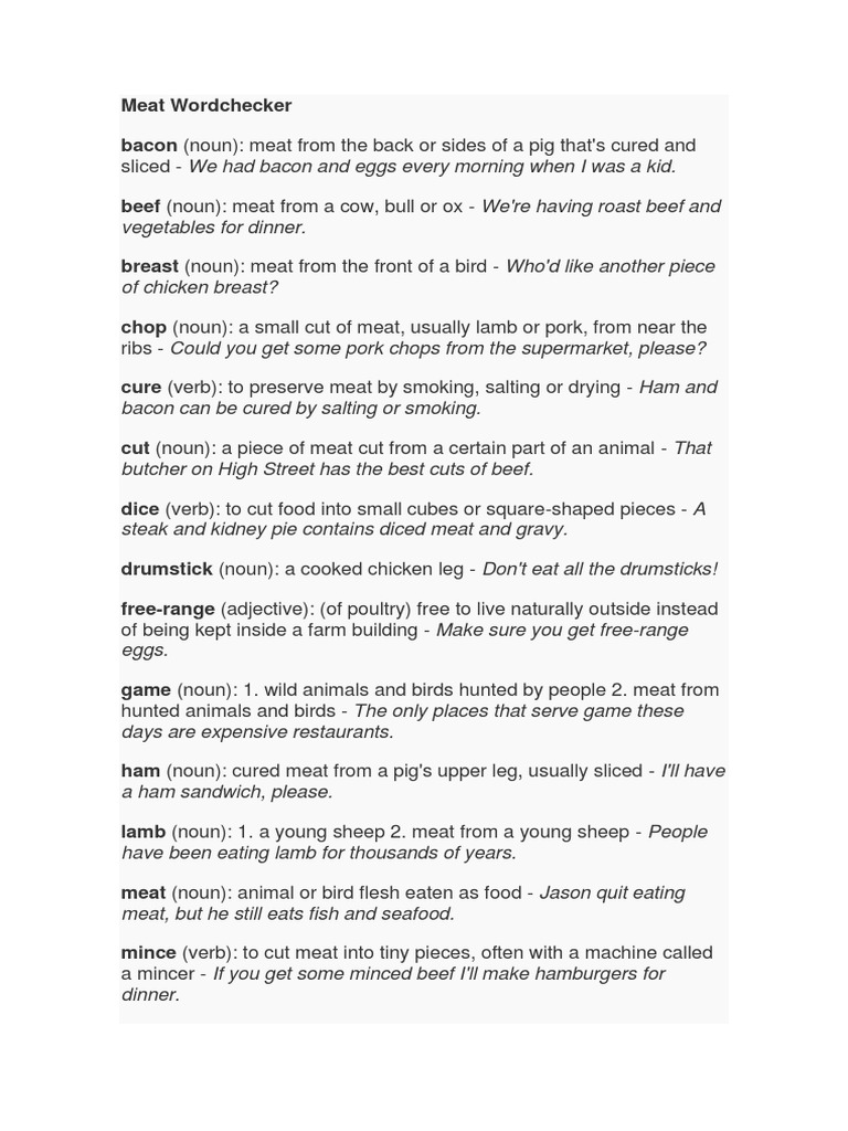 Meat Wordchecker | PDF | Beef | Lamb And Mutton