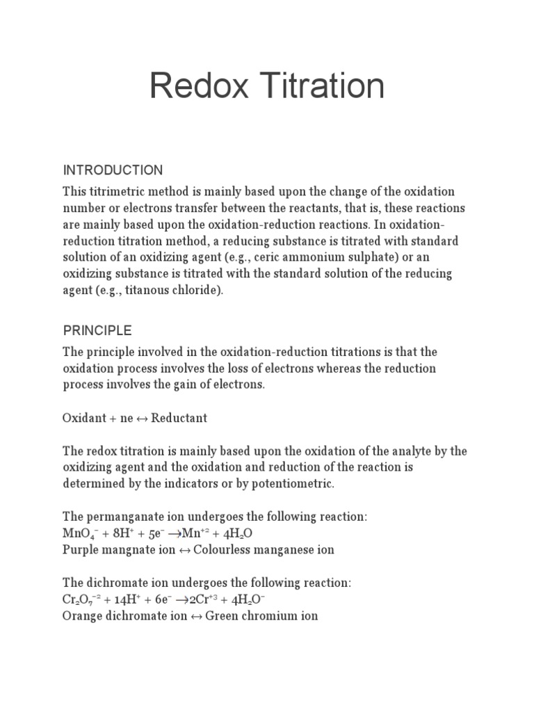Redox Titration | PDF | Redox | Titration