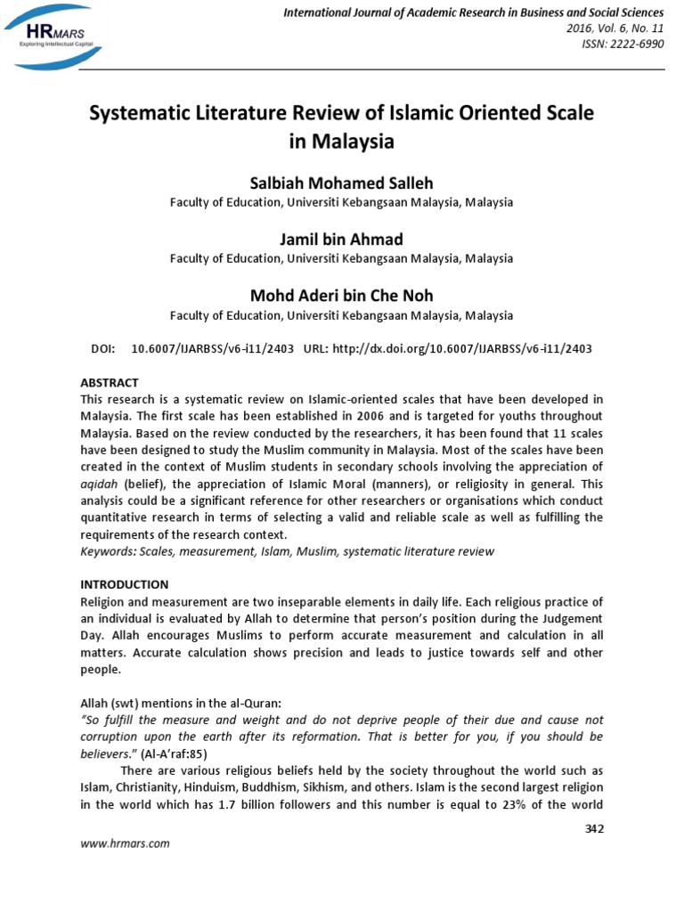 Systematic Literature Review of Islamic Oriented Scale in Malaysia ...