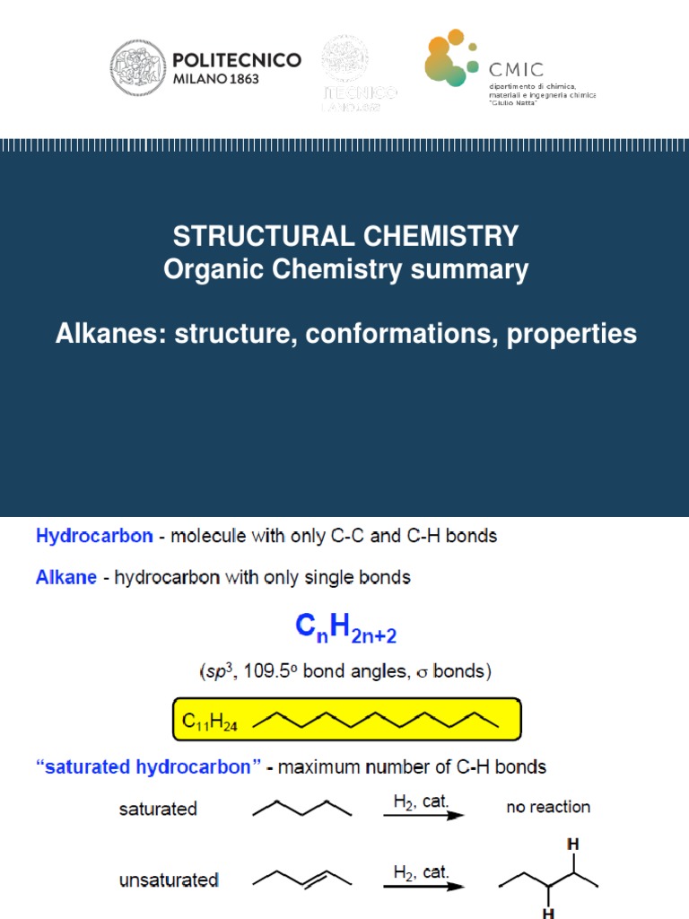 Structural Chemistry Organic Chemistry Summary Alkanes: Structure ...