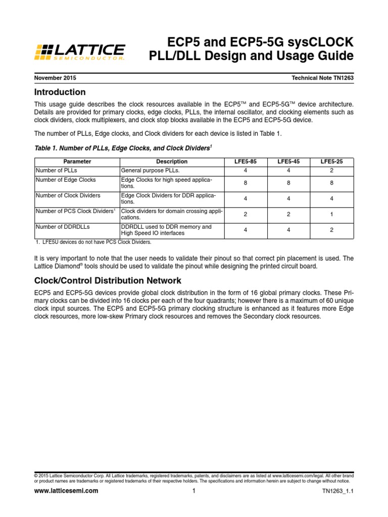 Ecp5 and Ecp5-5G Sysclock PLL/DLL Design and Usage Guide: November 2015 Technical Note Tn1263 ...